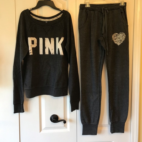 PINK Victoria's Secret | Tops | Pink Dark Gray Matching Set | Poshmark